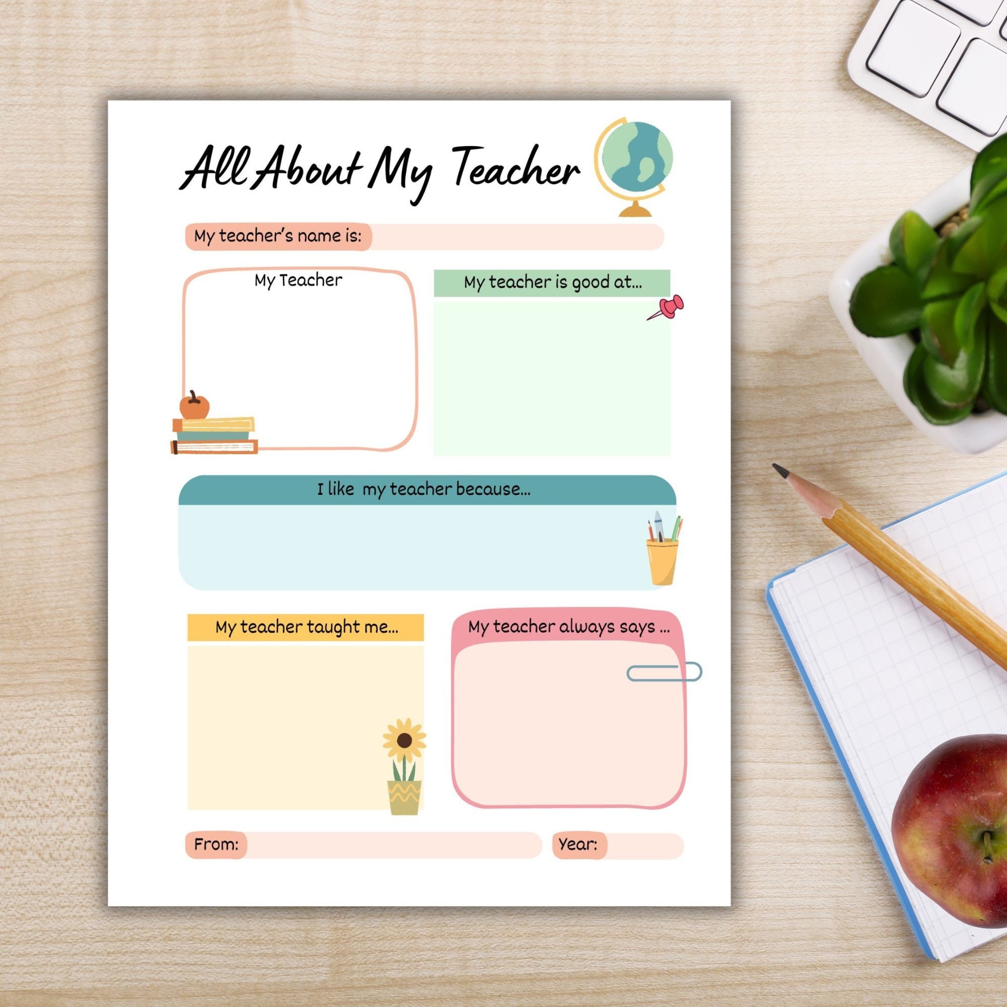All About My Teacher Printable Questionnaire- Teacher Appreciation Gift ...