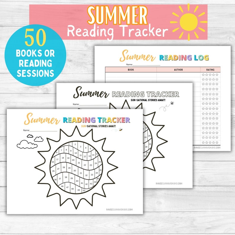 Summer Sun Reading Tracker for Kids 50 Book Tracker Summer Reading ...