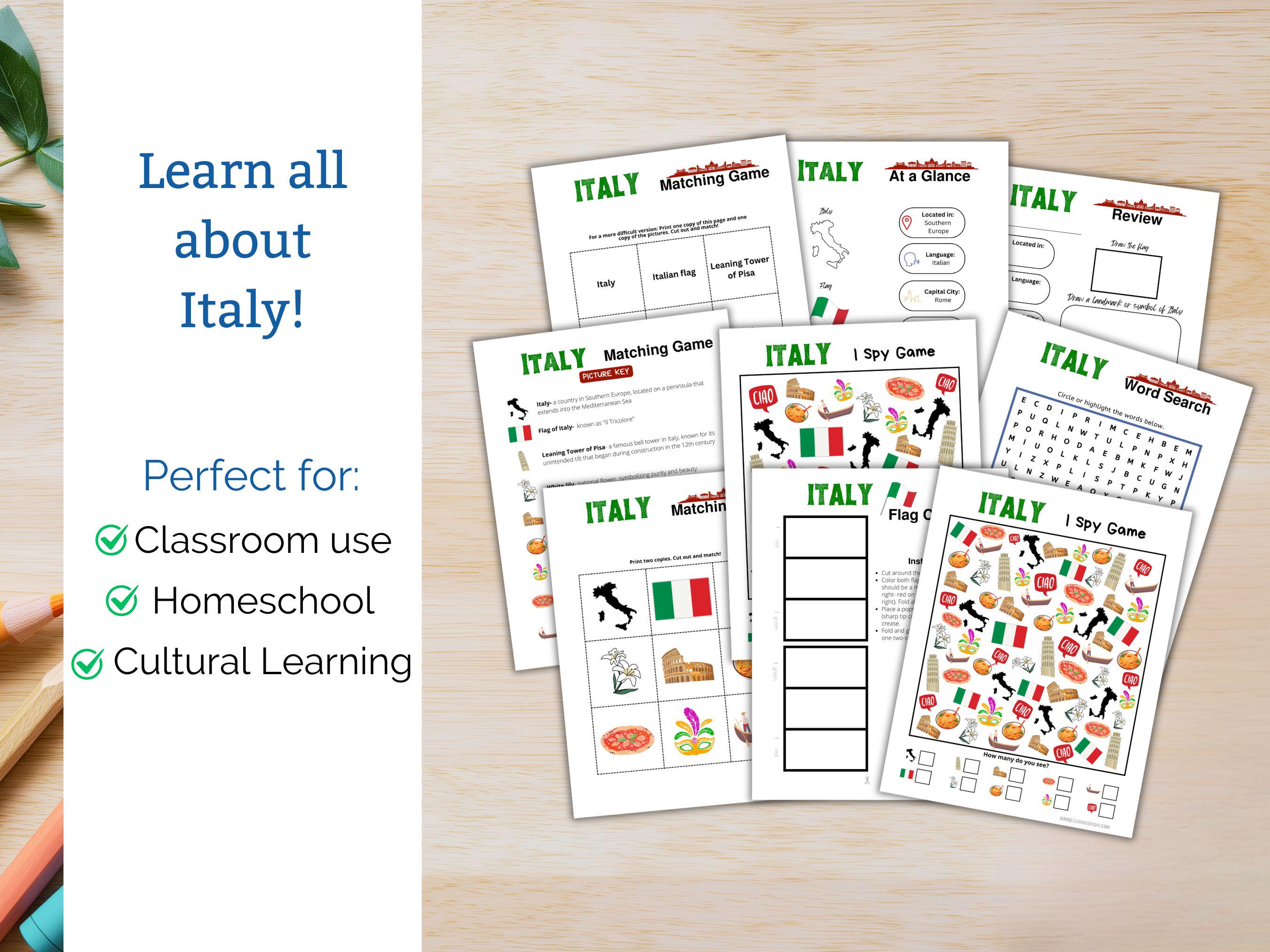 Italy Activities for Kids- Italy I Spy Game, Italy Flag Craft, Italy ...