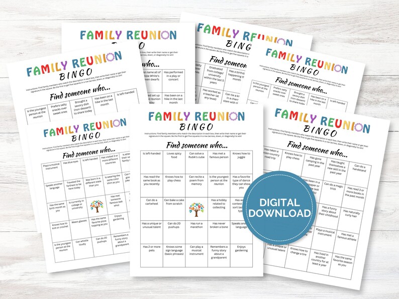 Family Reunion Bingo Cards- Family Reunion Icebreaker Games- Mix and ...