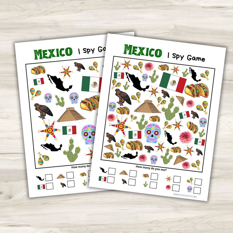 Mexico Activity Printables for Kids Mexico I Spy Game, Mexico Matching ...