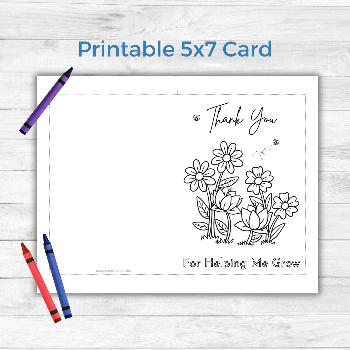 Colorable Thank You Card for Kids- Thank You for Helping Me Grow ...