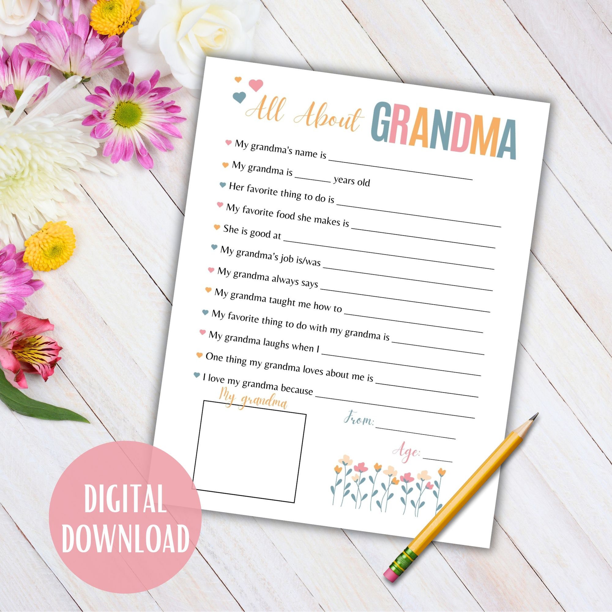 All About Grandma Printable Questionnaire Mother's Day Gift for Grandma ...