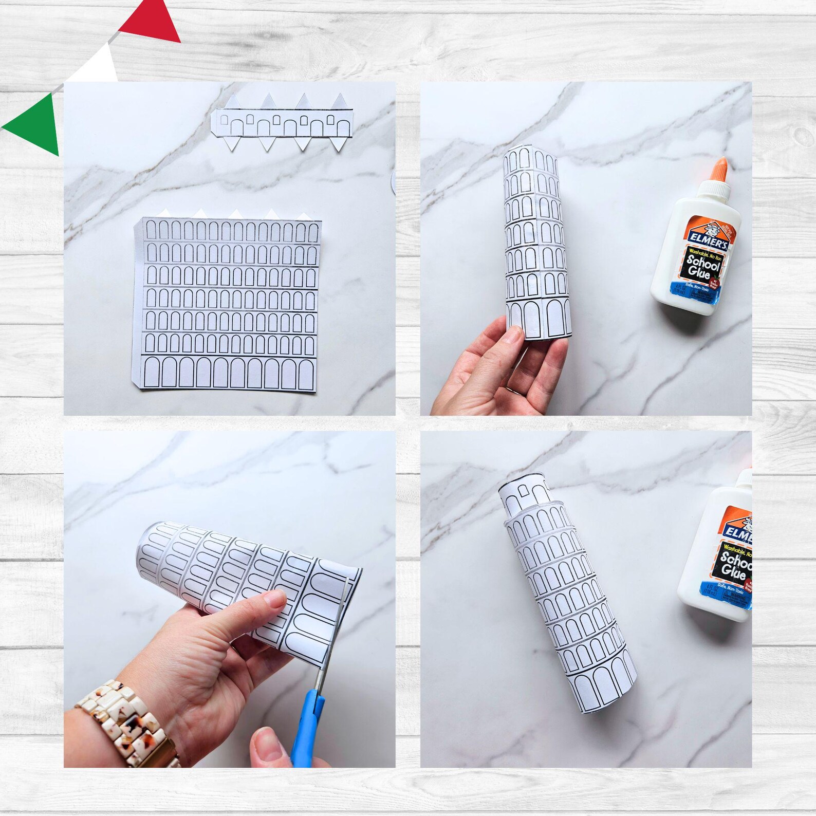 Leaning Tower of Pisa 3D Craft Template- Italy Crafts for Kids- Around ...