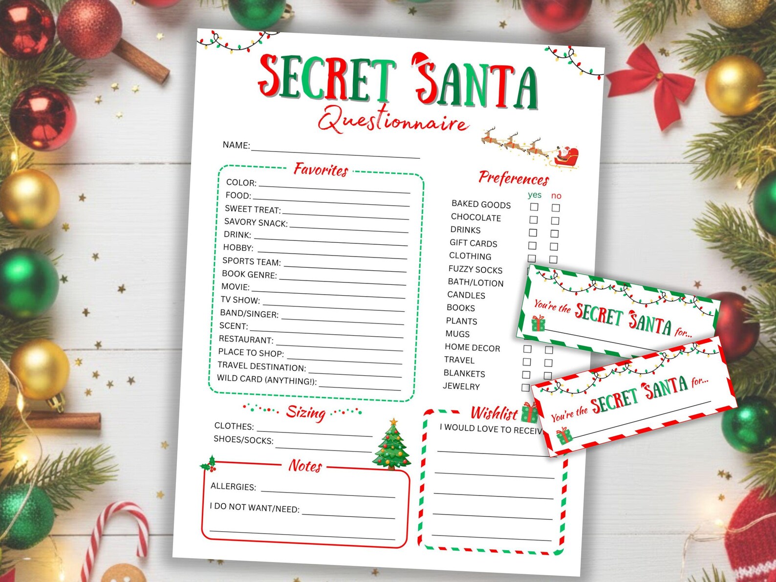 Secret Santa Questionnaire, Christmas Gift Exchange Survey, Staff ...