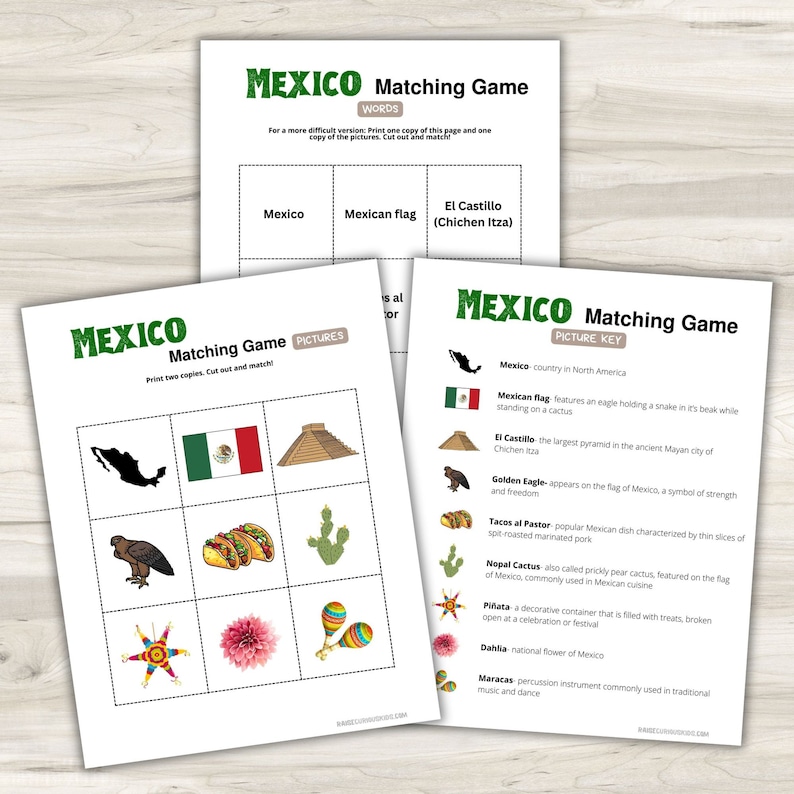 Mexico Activity Printables for Kids Mexico I Spy Game, Mexico Matching ...