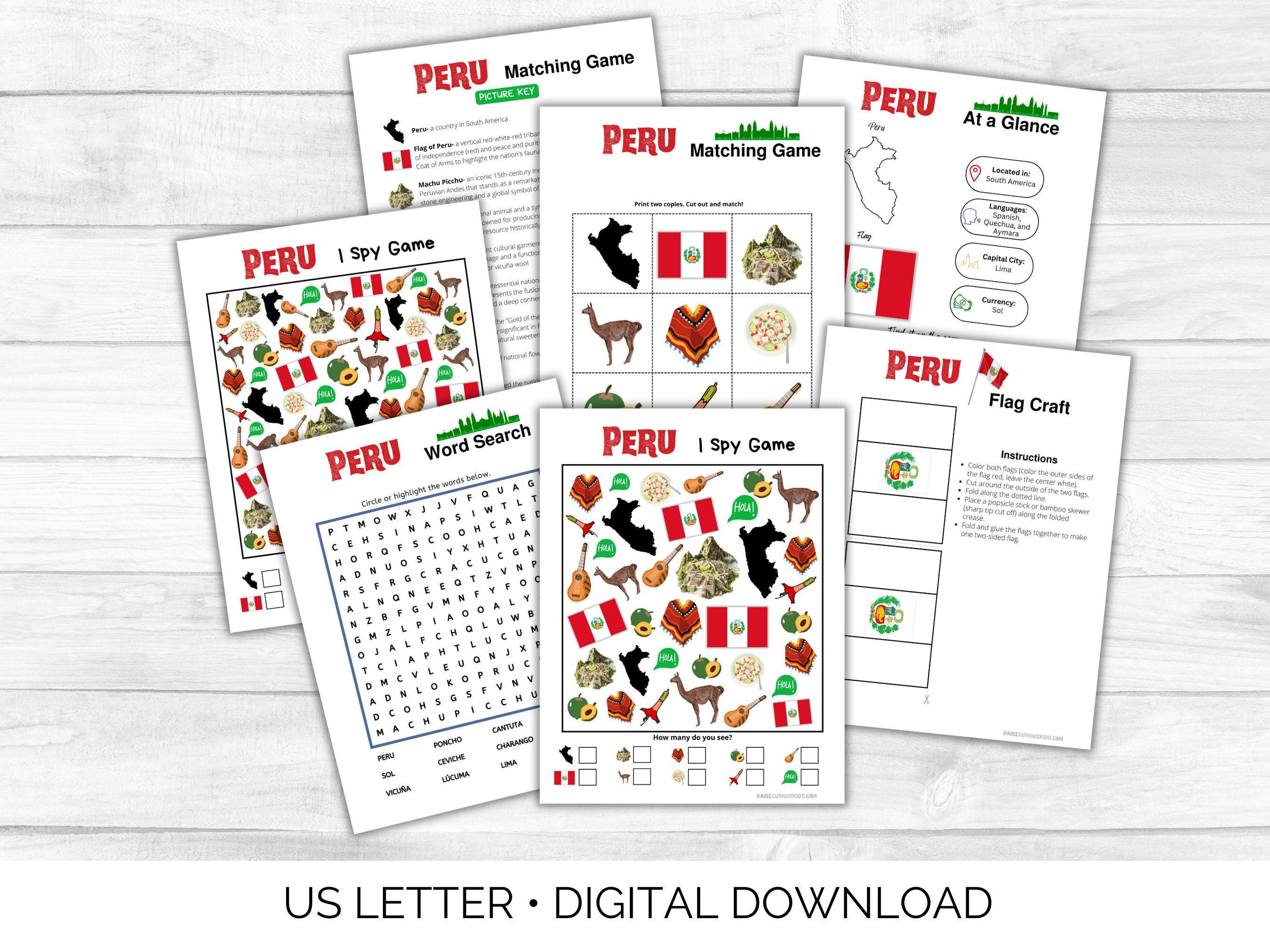 Peru Activities for Kids, Printable Worksheets Games Crafts, Around the ...