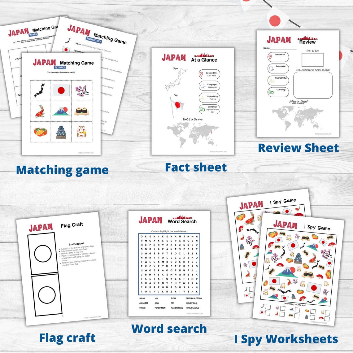 Japan Activity Printables for Kids- Japan I Spy Game, Japan Matching ...