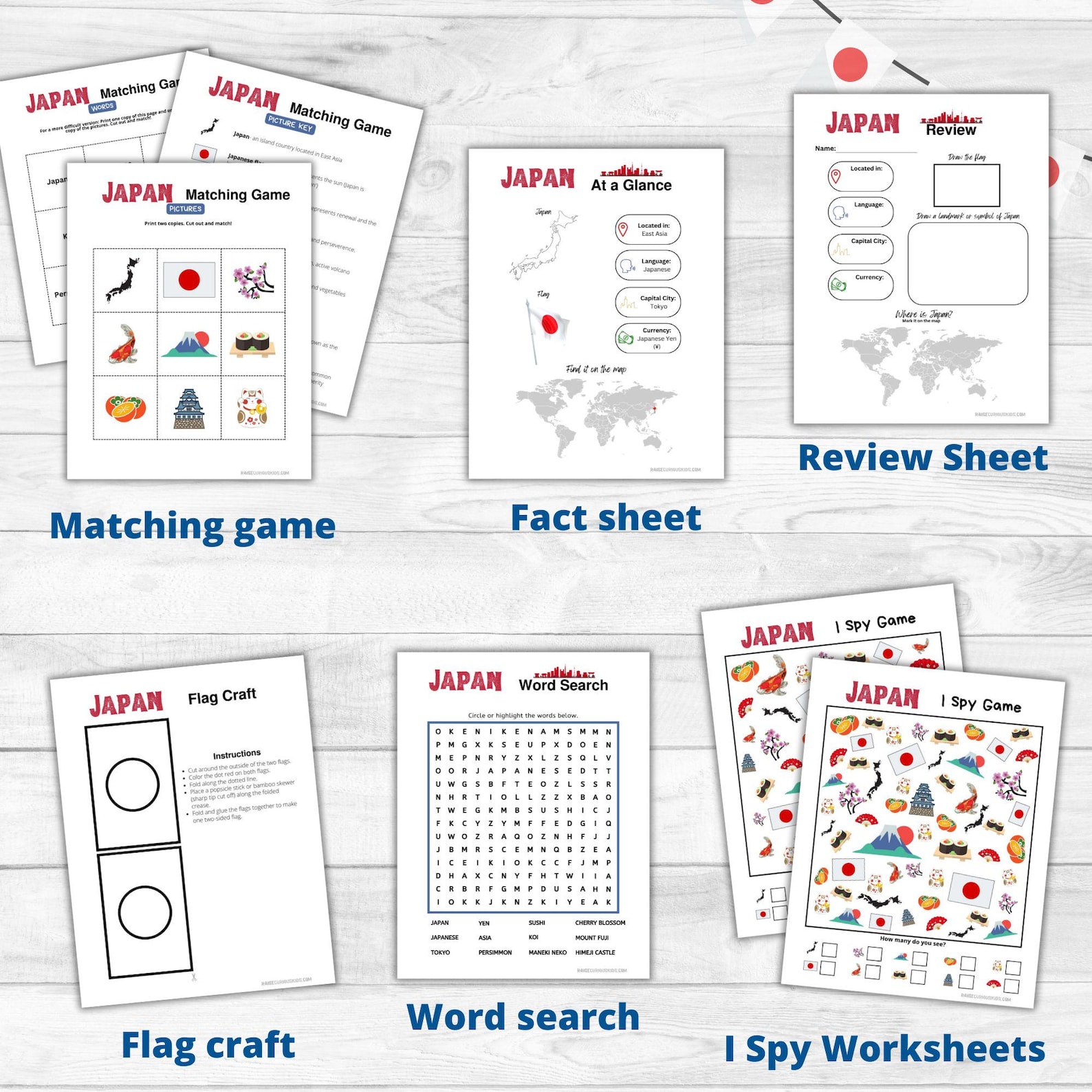 Japan Activity Printables for Kids- Japan I Spy Game, Japan Matching ...
