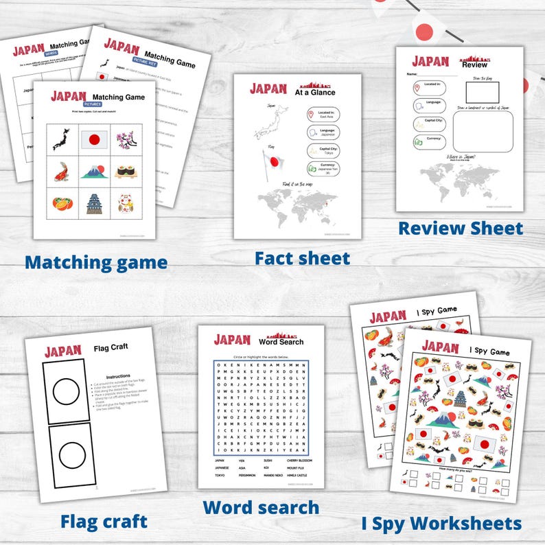Japan Activity Printables for Kids- Japan I Spy Game, Japan Matching ...