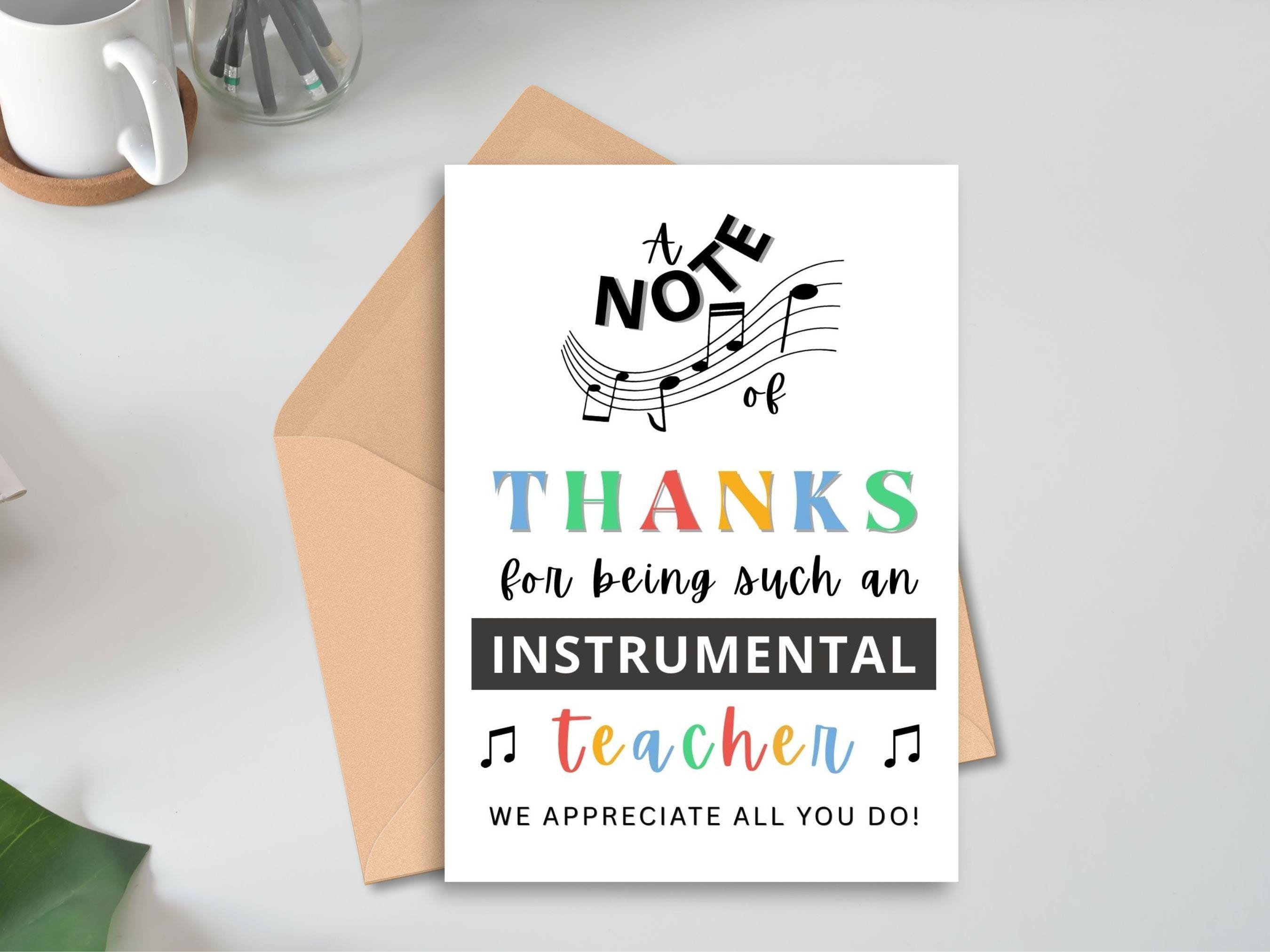 Music Teacher Thank You Card, Music Teacher Appreciation Card, Music ...
