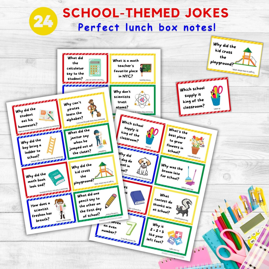 School Jokes for Kids- Back to School Lunchbox Notes- Joke Card ...