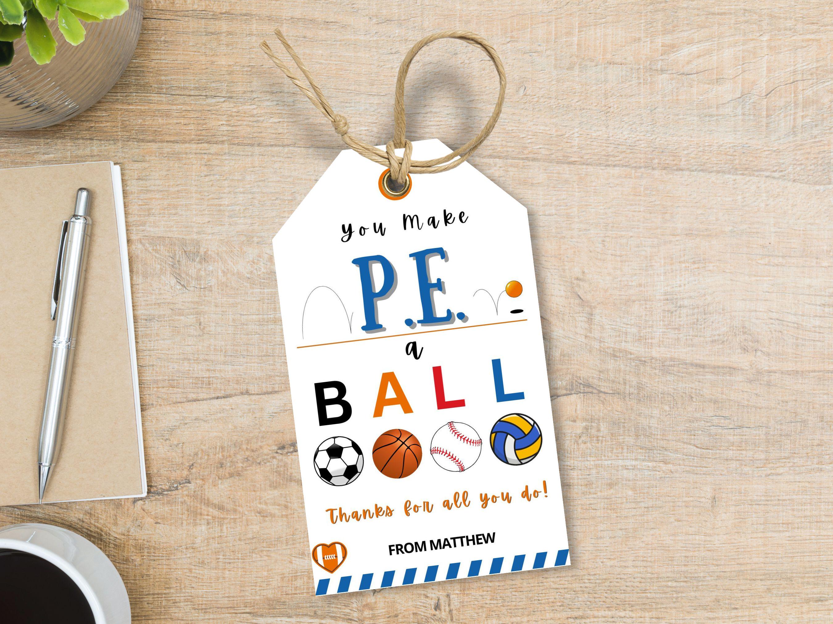 PE Teacher Appreciation Tag, Editable Gym Teacher Thank You Tag ...