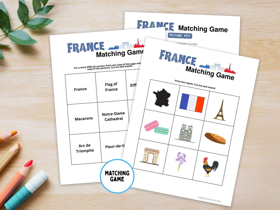 France Activity Printables for Kids- France I Spy Game, France Matching ...