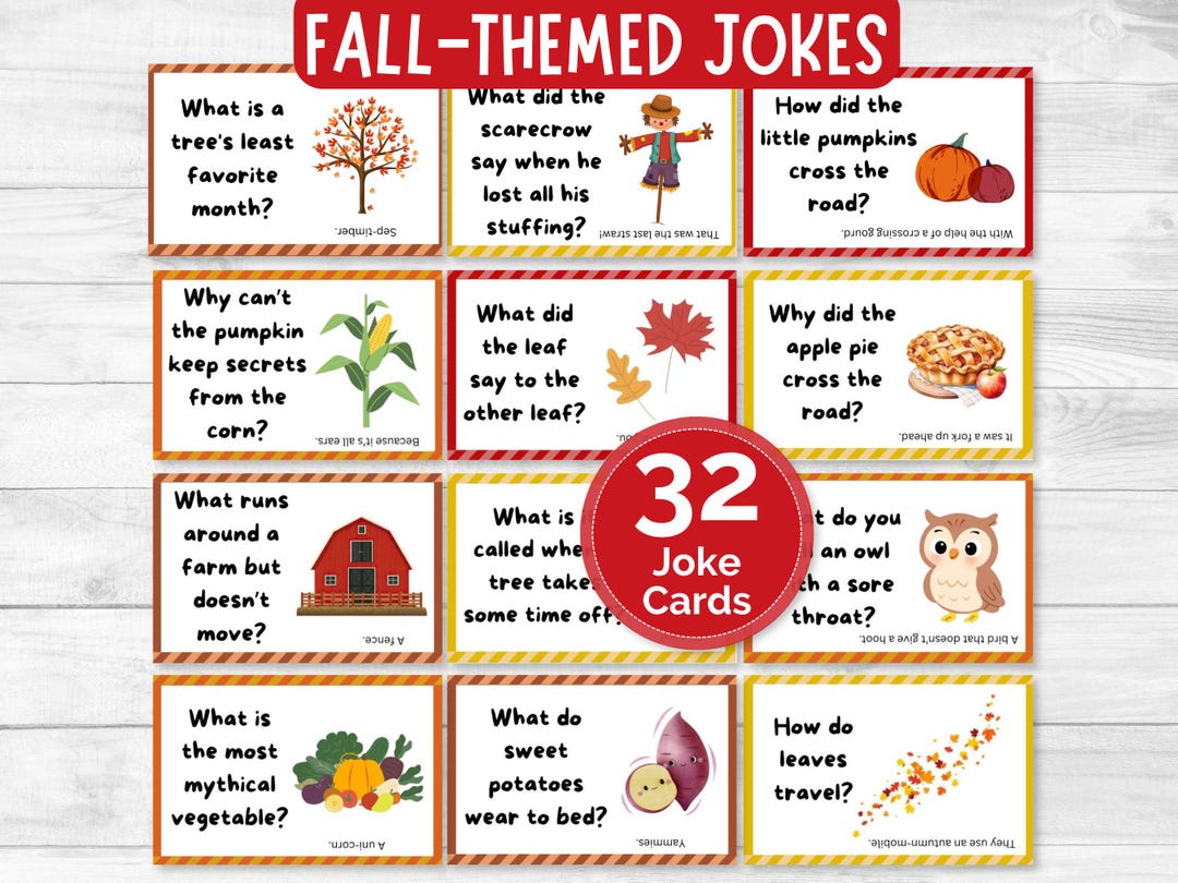 Printable Fall Jokes, Kids Lunchbox Jokes, Lunch Box Notes, Autumn Joke ...
