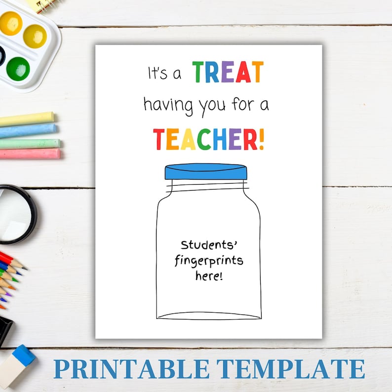 Fingerprint Teacher Appreciation Card From Students End of Year Teacher ...