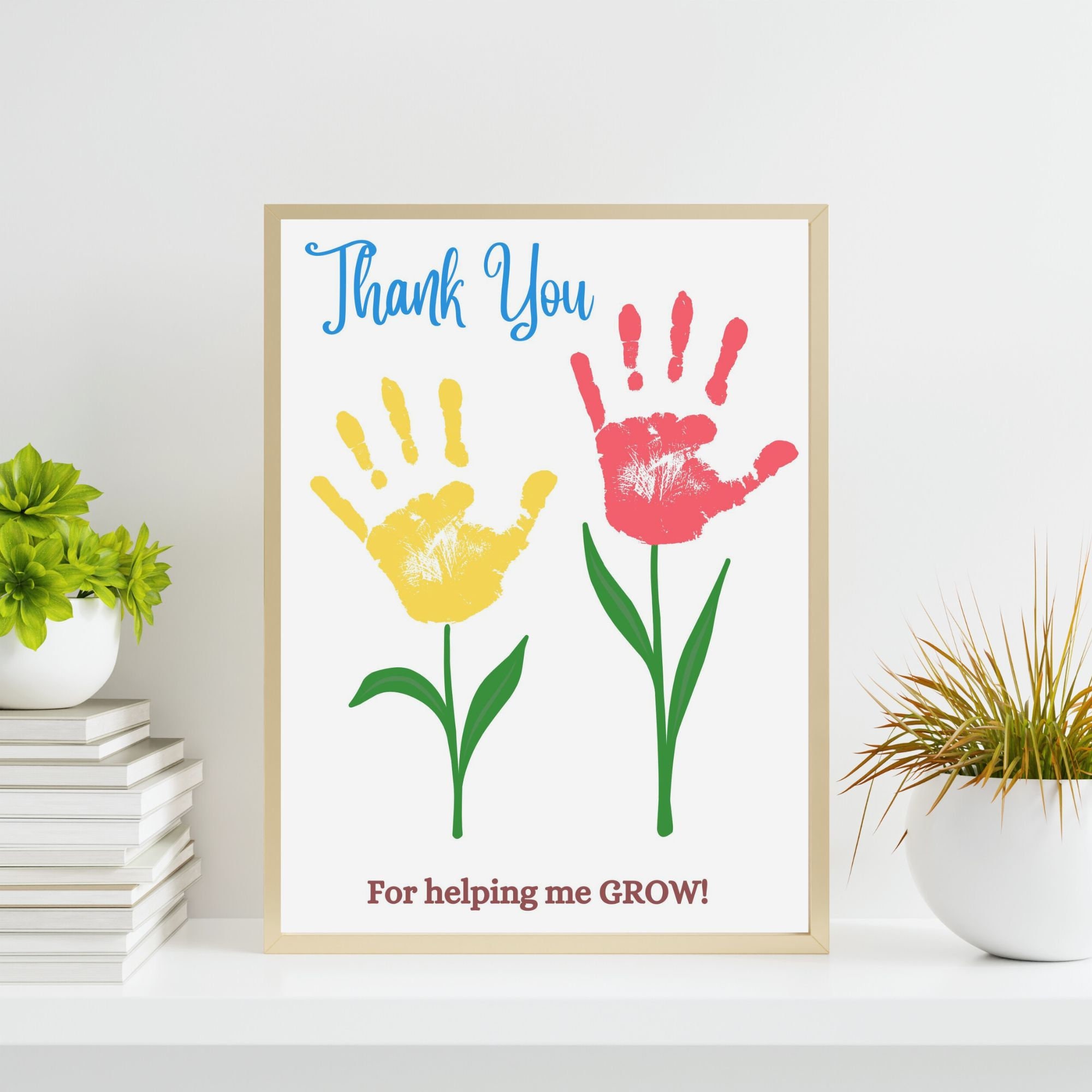 Thank You for Helping Me Grow Handprint Art- Teacher Appreciation Gift- Flower Handprint Art ...