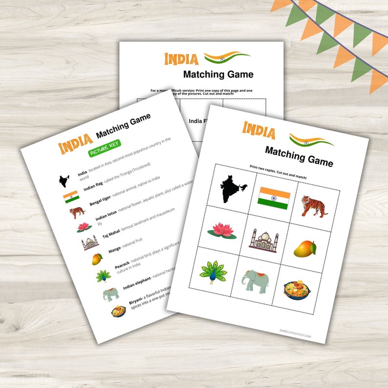 India Activity Printables for Kids India I Spy Game, India Matching ...