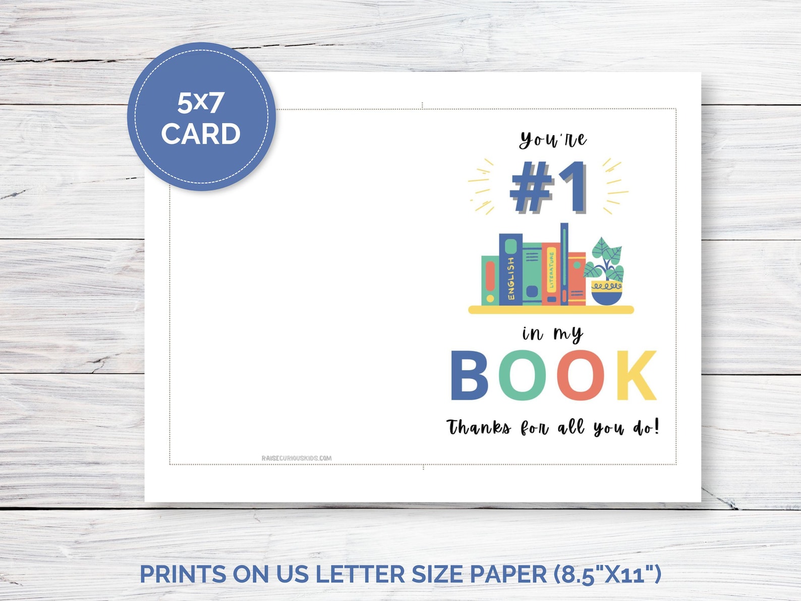 Librarian Appreciation Card, 5"x7" School Librarian Printable Thank You ...