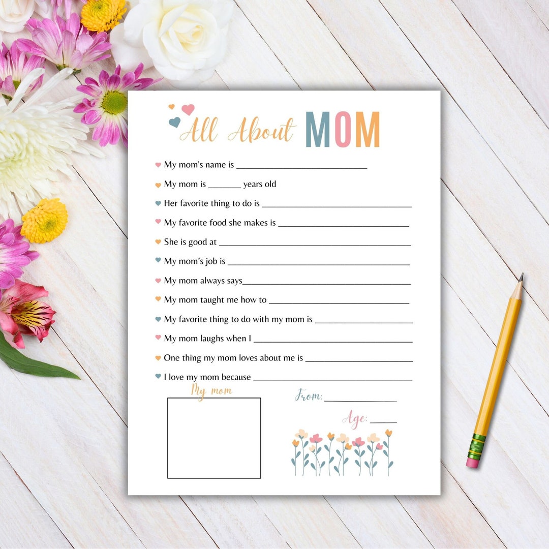All About Mom Printable Questionnaire- Mother's Day Gift for Mom From ...