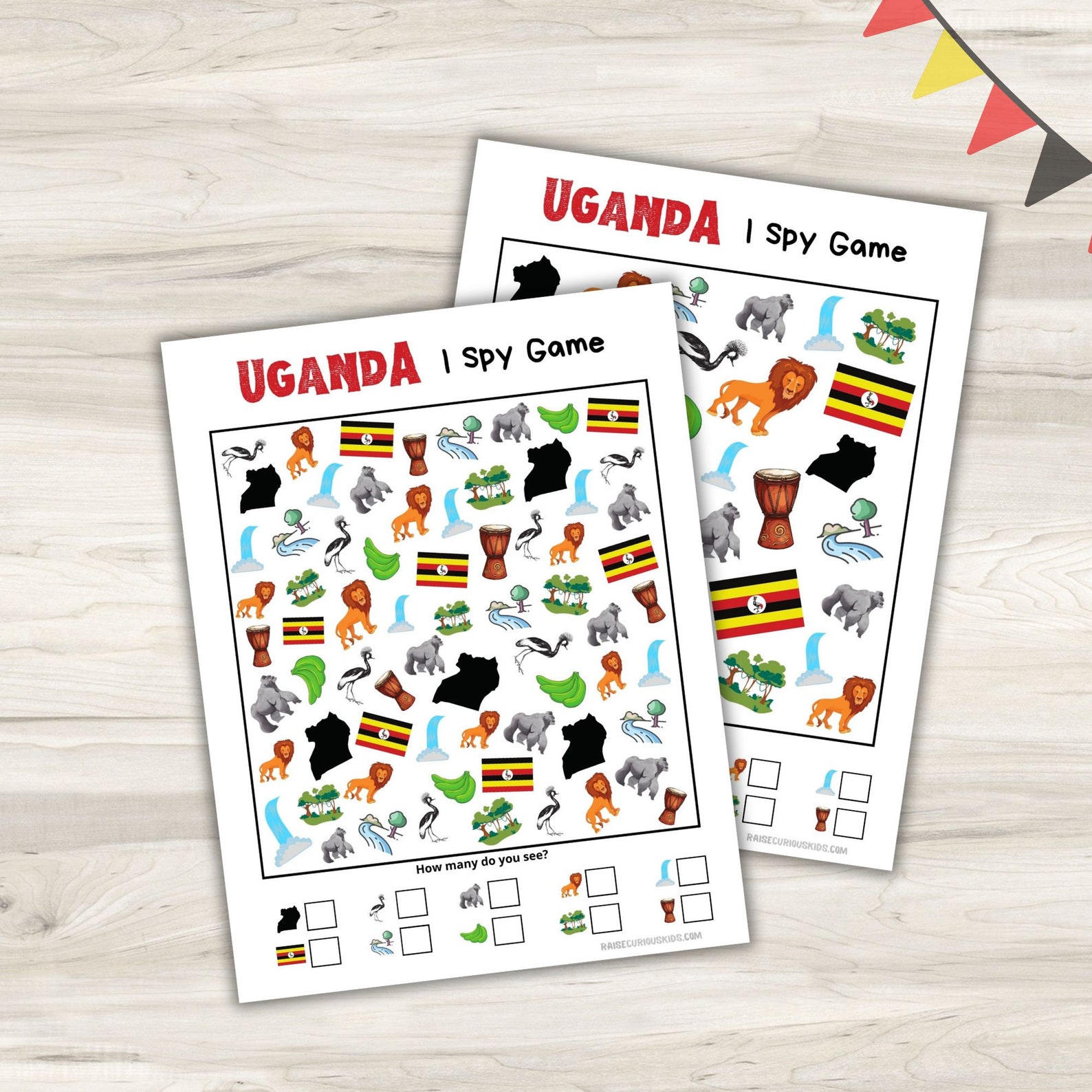 Uganda Activity Printables for Kids Uganda I Spy Game, Uganda Matching ...
