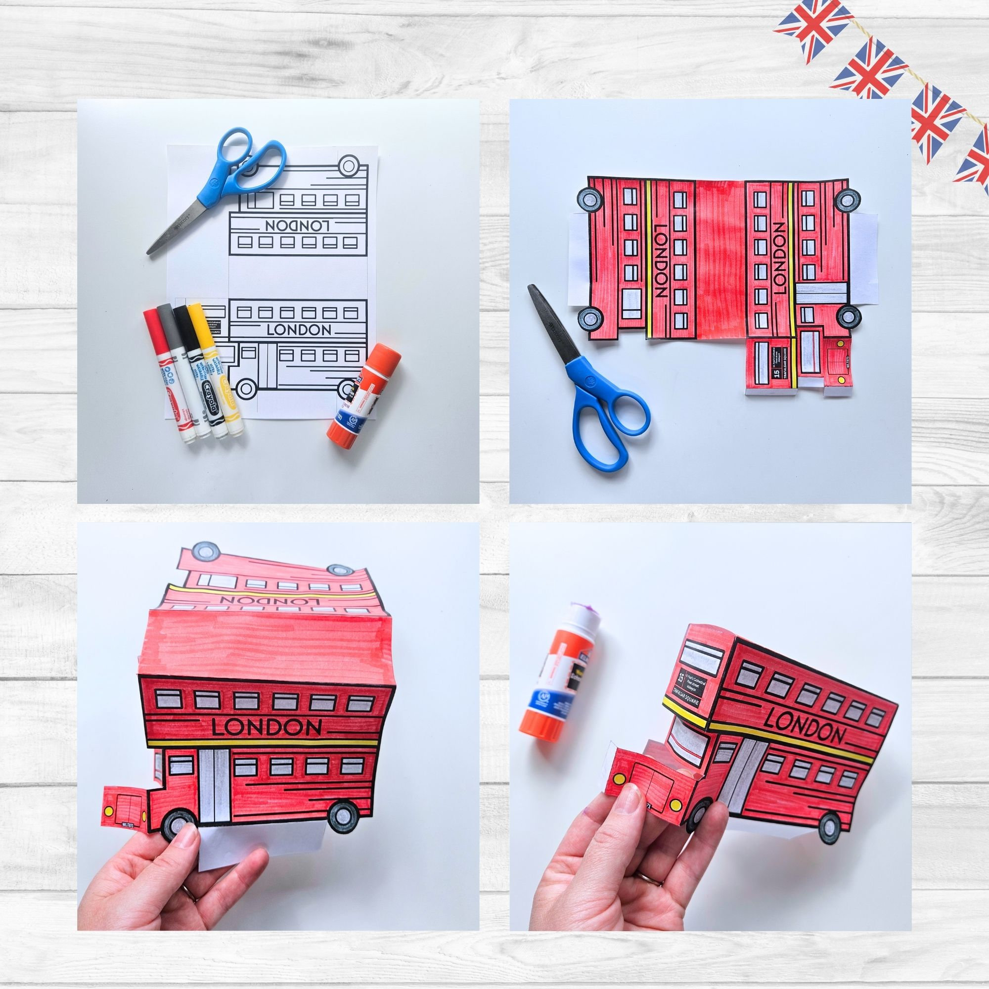 Double Decker Bus 3D Craft for Kids- Printable Template- London England ...