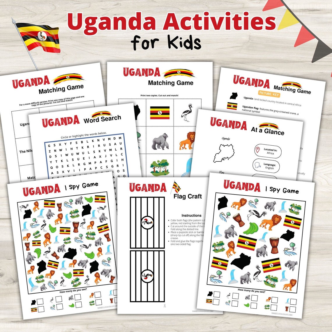 Uganda Activity Printables for Kids Uganda I Spy Game, Uganda Matching ...