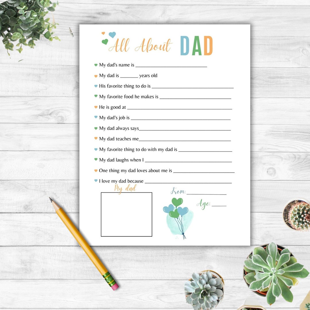 All About Dad Printable Questionnaire- Father's Day Gift for Dad From ...