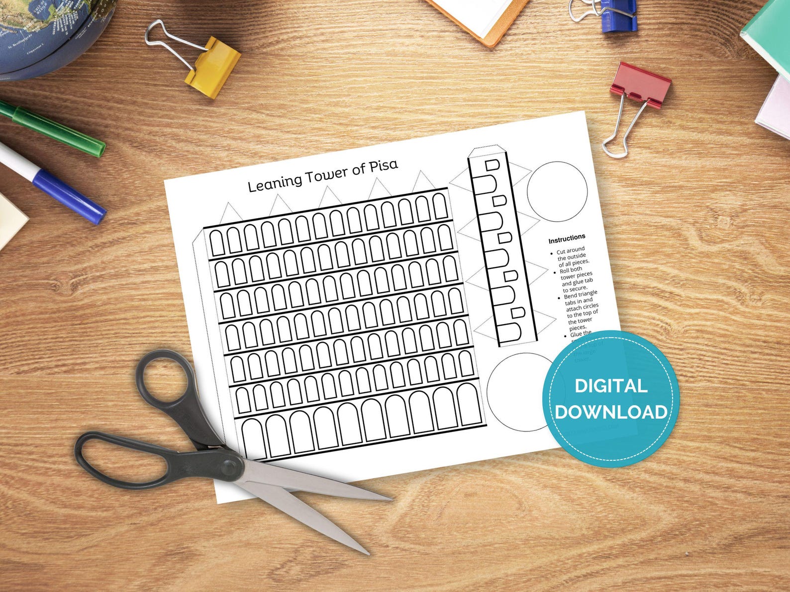 Leaning Tower of Pisa 3D Craft Template- Italy Crafts for Kids- Around ...