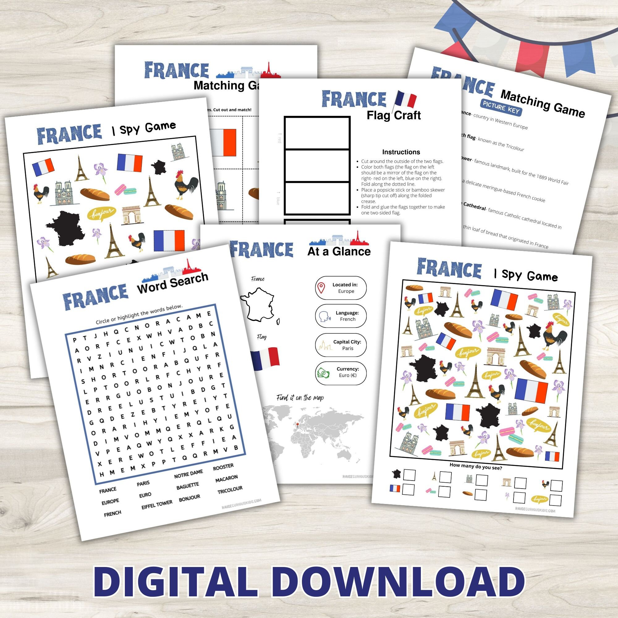 France Activity Printables for Kids France I Spy Game, France Matching ...