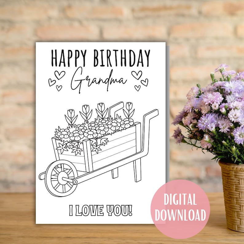 Colorable Kids Birthday Card for Grandma Printable Color Your Own ...