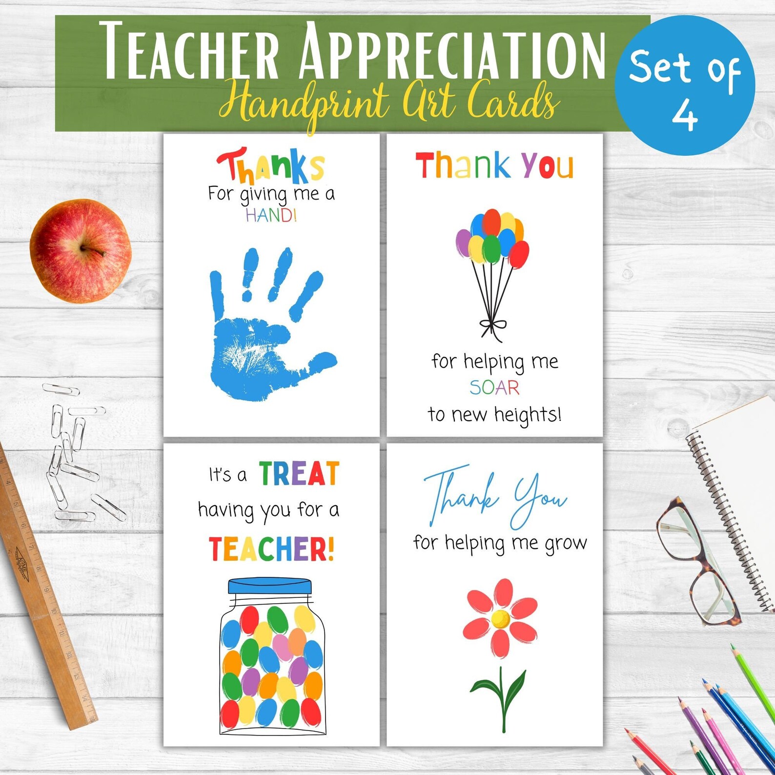 Teacher Appreciation Gift- Handprint Fingerprint Art Cards ...