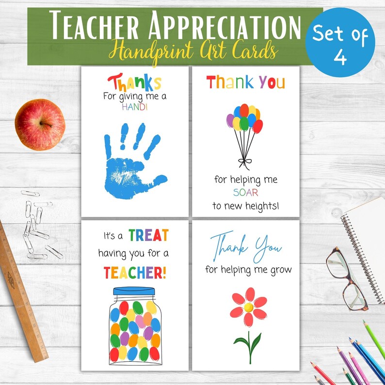 Teacher Appreciation Gift- Handprint Fingerprint Art Cards ...