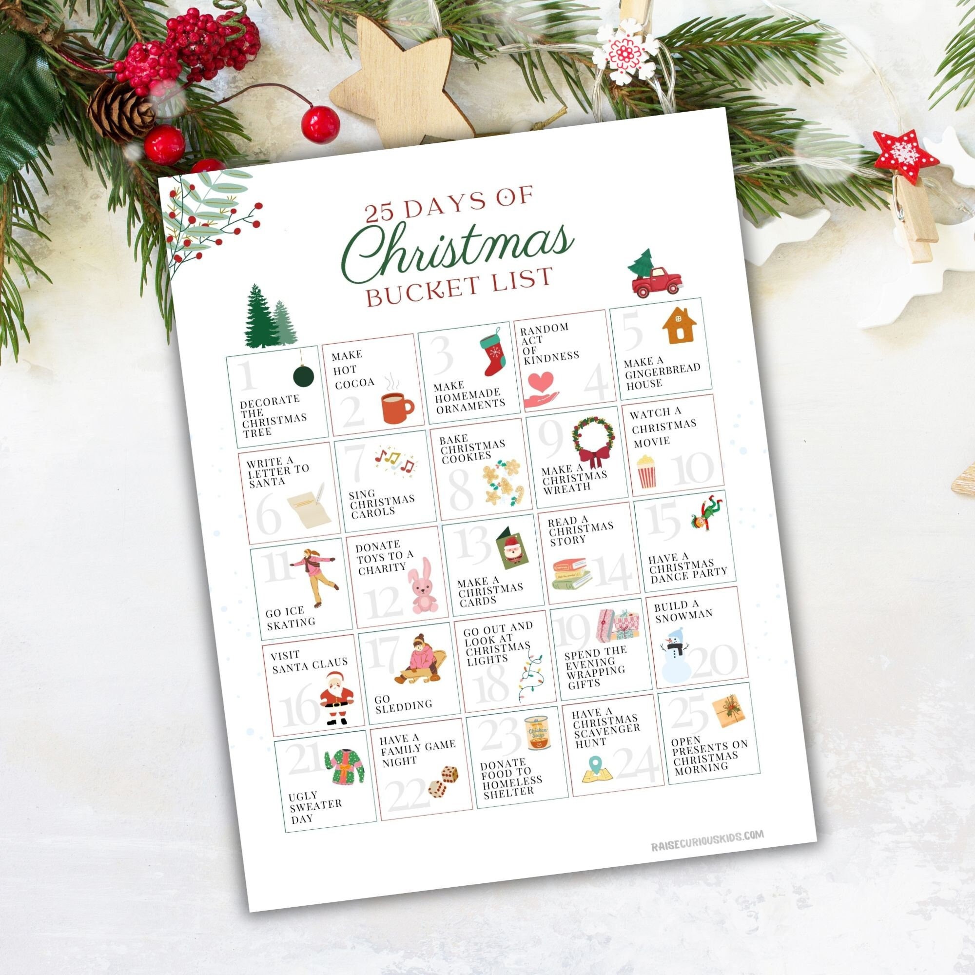 Christmas Bucket List Printable 25 Days of Christmas To-do List Instant ...