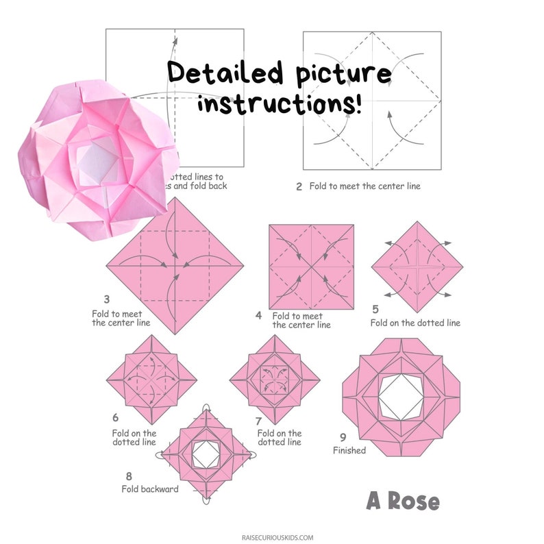 Flower Origami Printable Instructions- Origami for Kids- Easy Flower ...