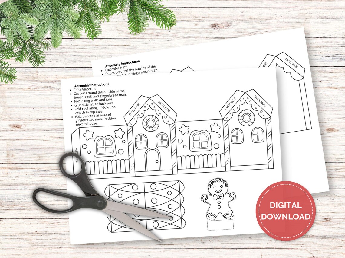 Gingerbread House 3D Craft for Kids, Christmas Coloring Craft ...