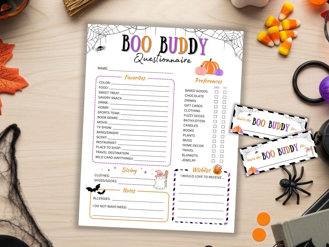 Halloween Boo Buddy Questionnaire, Gift Exchange Survey, Staff Favorite ...