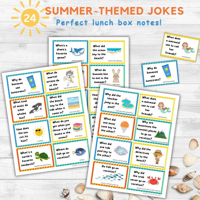 Summer Themed Jokes for Kids- School Lunchbox Notes- Joke Card ...