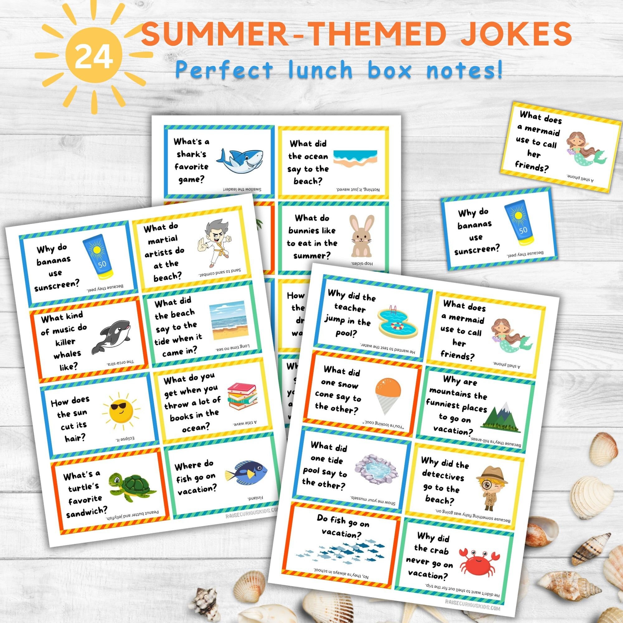 Summer Themed Jokes for Kids School Lunchbox Notes Joke Card Printables ...