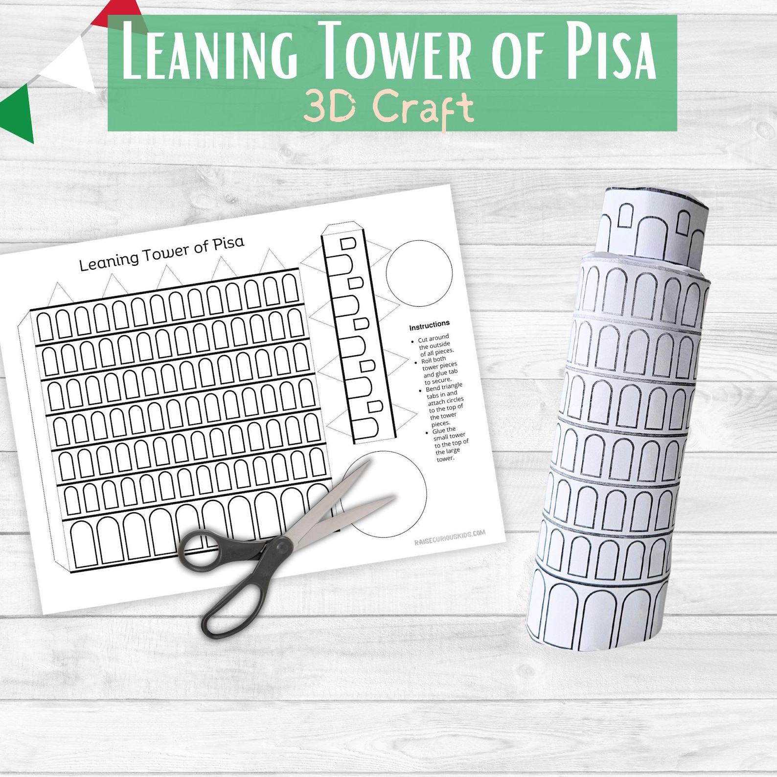 Leaning Tower of Pisa 3D Craft Template- Italy Crafts for Kids- Around ...