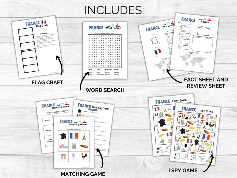 France Activity Printables for Kids- France I Spy Game, France Matching ...
