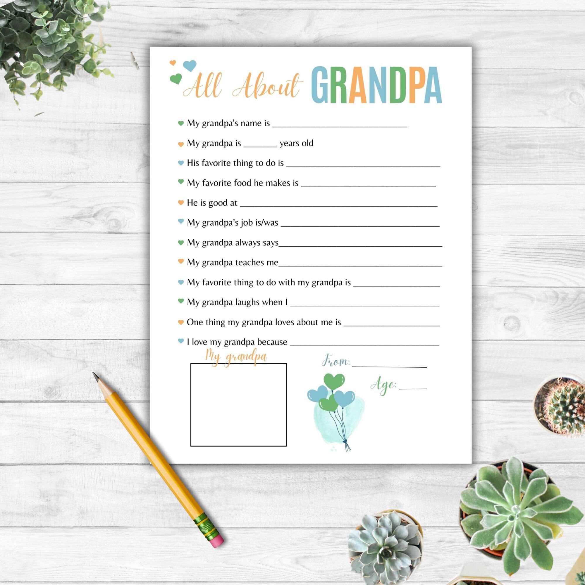 All About Grandpa Printable Questionnaire- Father's Day Gift for ...