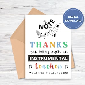 Music Teacher Thank You Card, Music Teacher Appreciation Card, Music ...