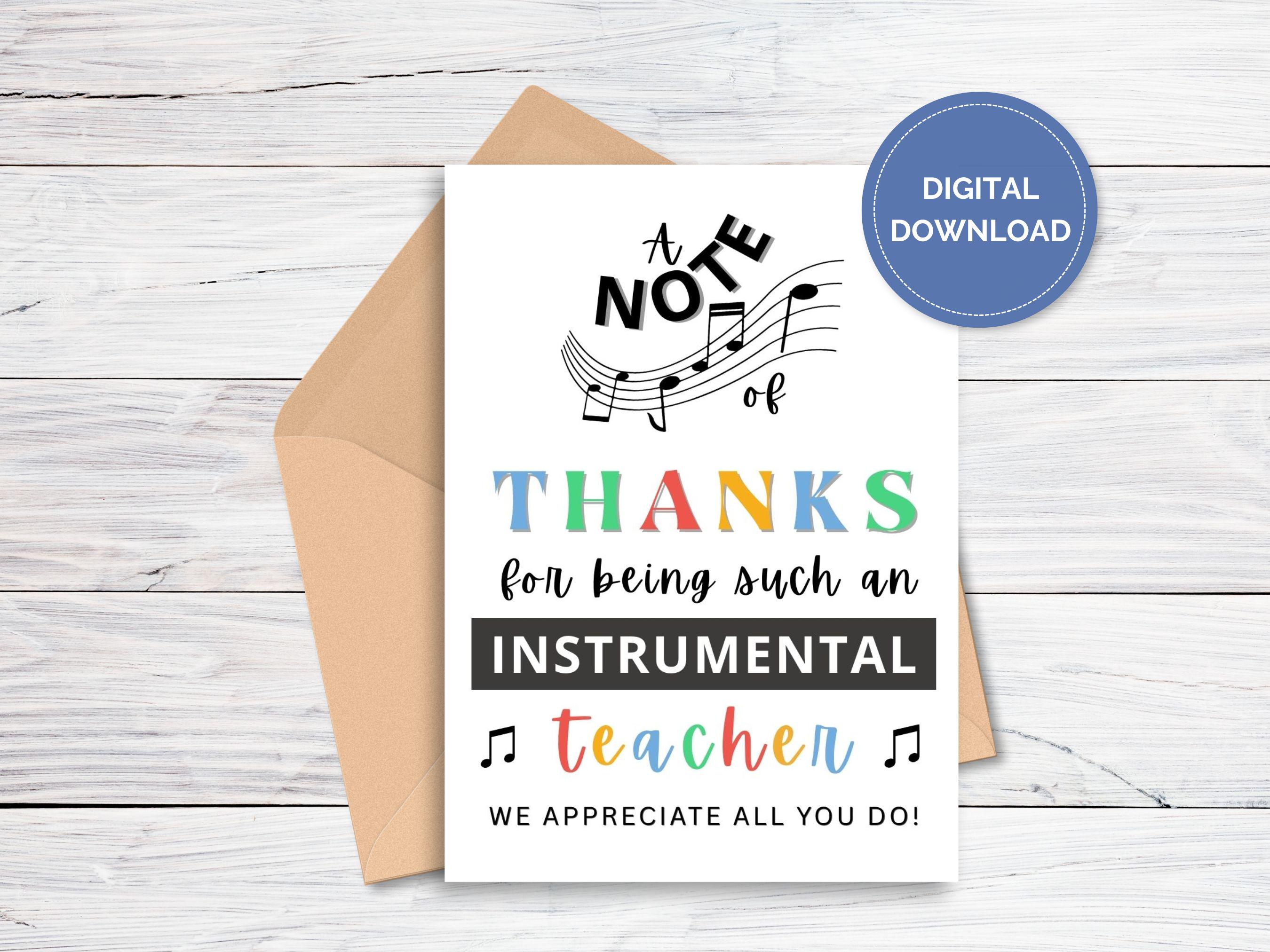 Music Teacher Thank You Card, Music Teacher Appreciation Card, Music ...