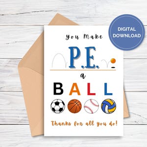 PE Teacher Appreciation Card, Gym Teacher Thank You Card, Physical ...