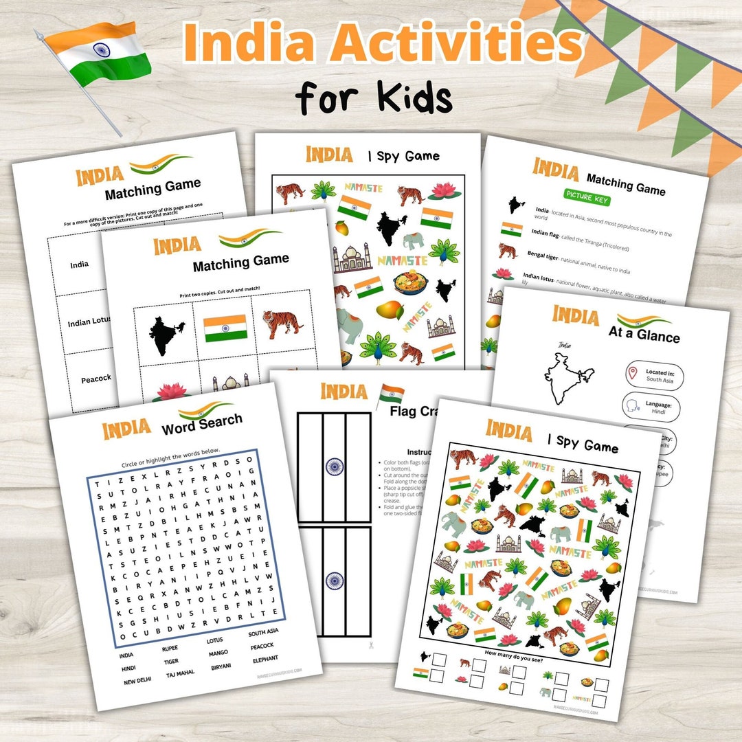 India Activity Printables for Kids India I Spy Game, India Matching ...