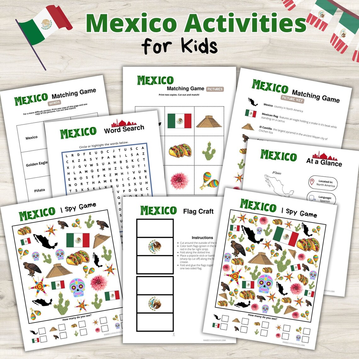 Mexico Activity Printables for Kids Mexico I Spy Game, Mexico Matching ...