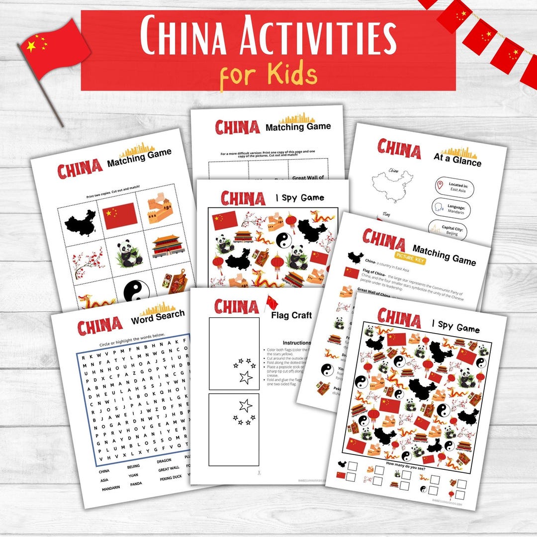 China Activities for Kids- China I Spy Game, China Flag Craft, China ...