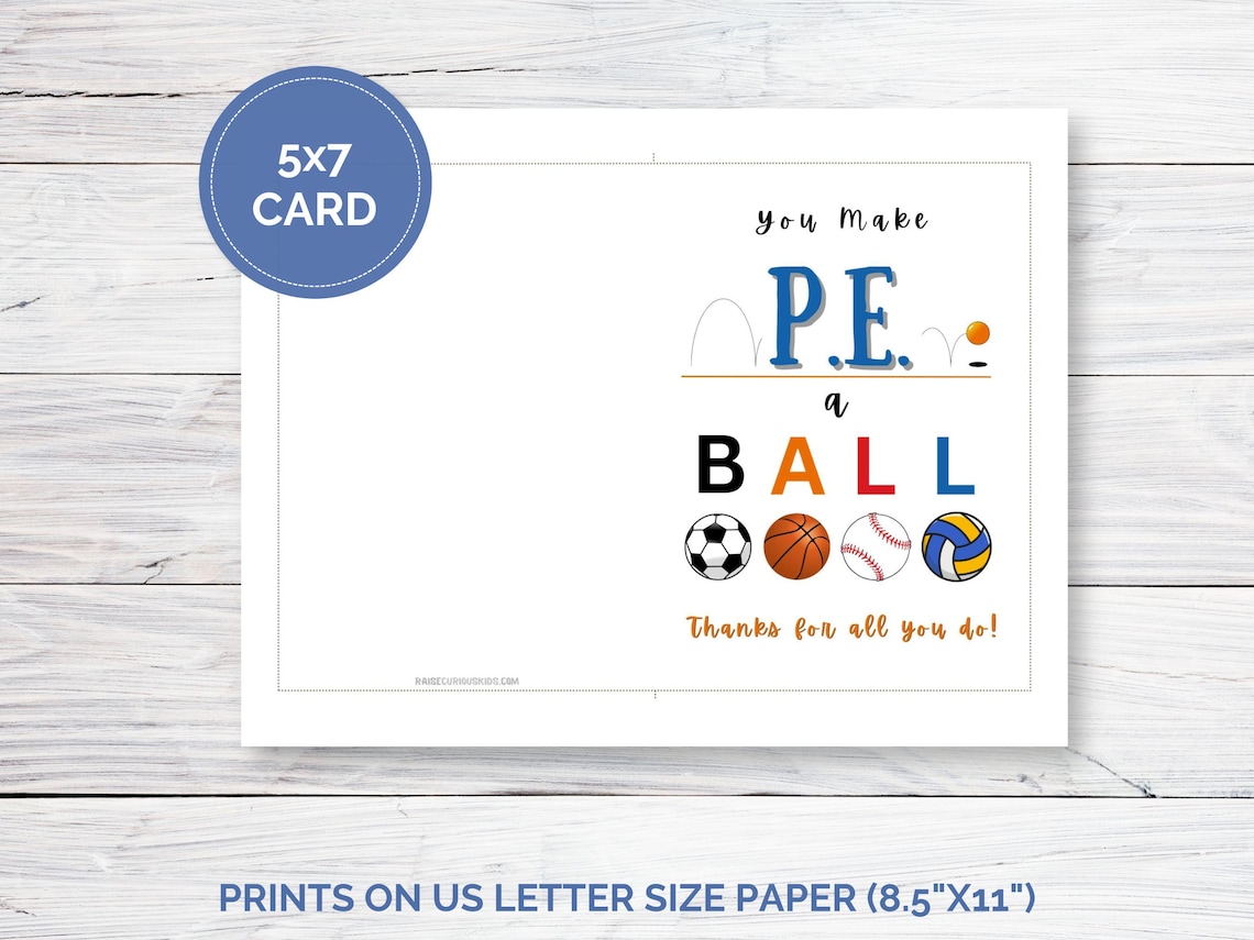 PE Teacher Appreciation Card, Gym Teacher Thank You Card, Physical ...