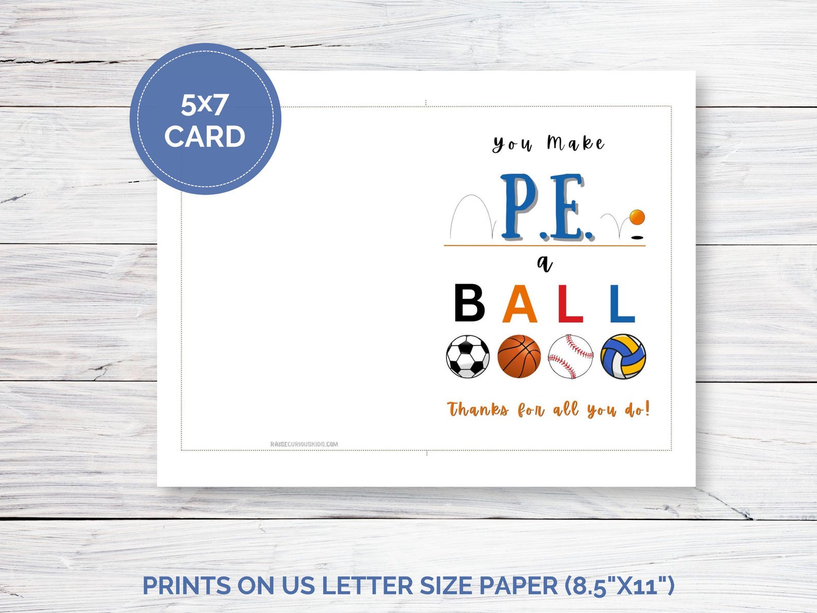 PE Teacher Appreciation Card, Gym Teacher Thank You Card, Physical ...